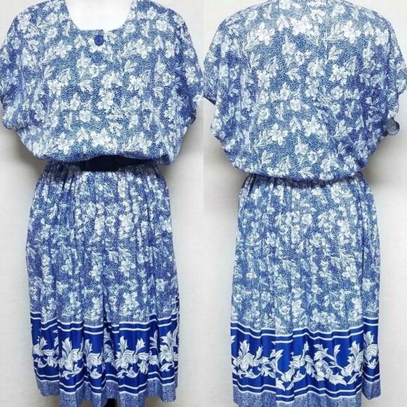 Vintage | Dresses | Vintage 7s Village Fair Blue Mixed Print Dress 8 ...